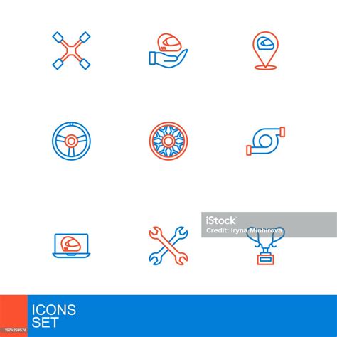 세트 라인 보너스 컵 렌치 스패너 레이싱 헬멧 자동차 터보 차저 스티어링 휠 자동차 용 합금 및 아이콘 벡터 교통수단에 대한