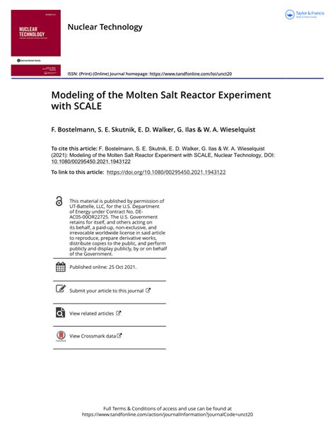Pdf Modeling Of The Molten Salt Reactor Experiment With Scale
