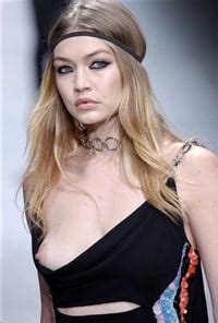 Gigi Hadid Full Nip Slip On Runway At Versace Fashion Show
