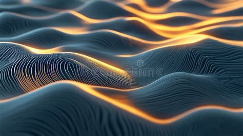 A Textured Blue Fabric With Abstract Waves A Light Orange Glow And Softly Flowing Ridges Stock