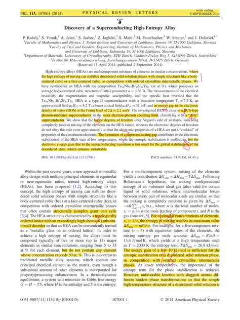 Discovery Of A Superconducting High Entropy Alloy Pdf Superconductivity Entropy