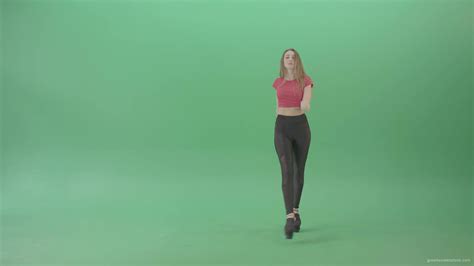 Passion Sexy Girl On Green Screen In Red Posing Strip Dance 4k Video