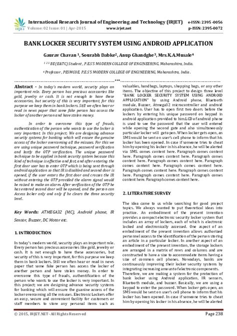 Pdf Irjet Bank Locker Security System Using Android Application