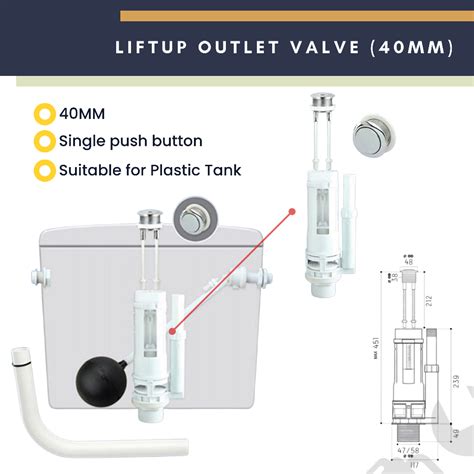 techplas 40mm liftup outlet valve fao ov s200a single push button