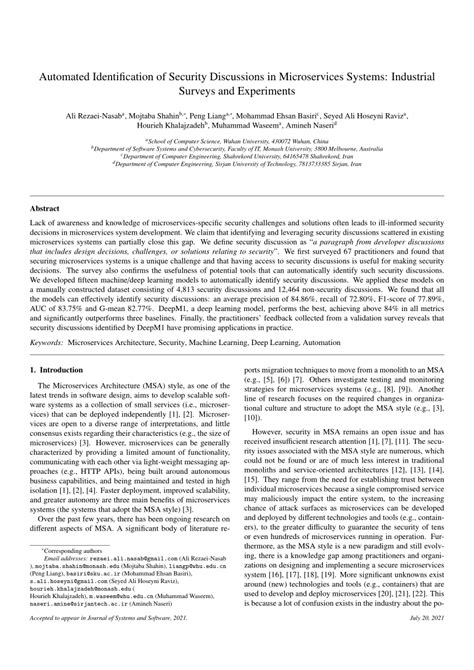 Pdf Automated Identification Of Security Discussions In Microservices