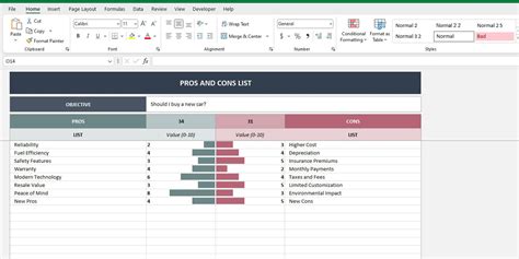 pros and cons list excel template pros and cons chart pros cons