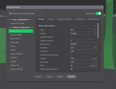 how to create or import a filament profile software creality