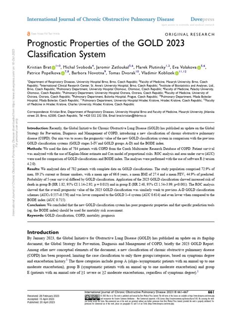 Copd 410372 Prognostic Properties Of The Gold 2023 Classification System Pdf Receiver
