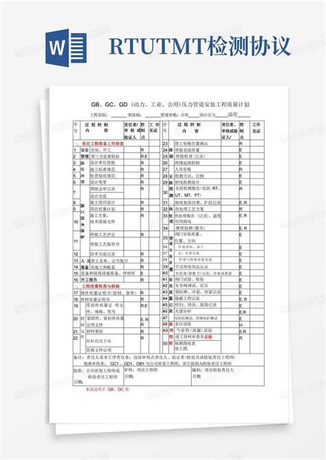 压力管道安装工程质量计划word模板下载编号qxddrkdj熊猫办公