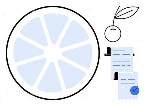 Citrus Fruit Slice With Cherry And Long List Of Items Having Blue Check Mark Stock Vector