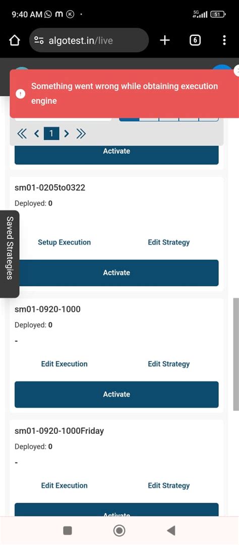 unable to activate strategy getting error while obtaining execution engine algotest