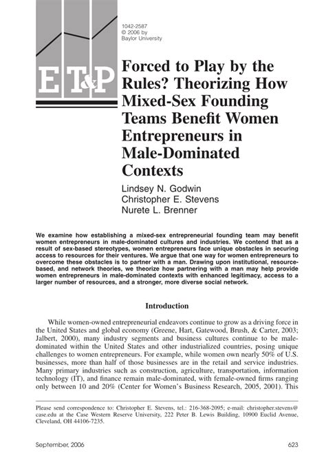 Pdf Forced To Play By The Rules Theorizing How Mixed‐sex Founding