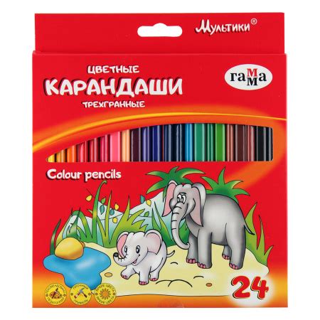 Карандаши цветные 24 цвета, дерево, трехгранный Мультики Гамма 050918 ...