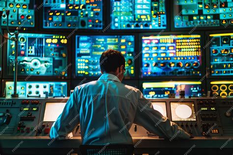 A Man An Engineer Sits In Front Of A Control Panel Monitoring Processes In A Factory An Engineer