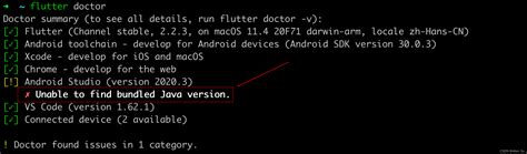 【flutter 问题系列第 56 篇】执行 Flutter Doctor 命令后提示 Unable To Find Bundled Java Version 的解决方案unable To