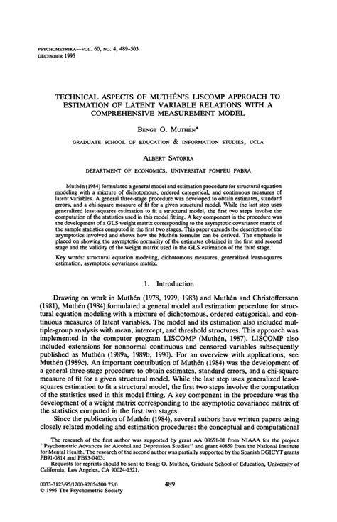 Pdf Technical Aspects Of Muthéns Liscomp Approach To Estimation Of