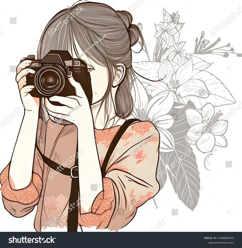 Vector Drawing Cute Girl Holding Camera Stock Vector Royalty Free