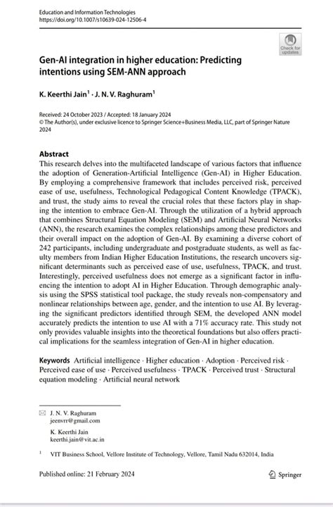 K Keerthi Jain On Linkedin Research Vitvellore Highereducation Genai