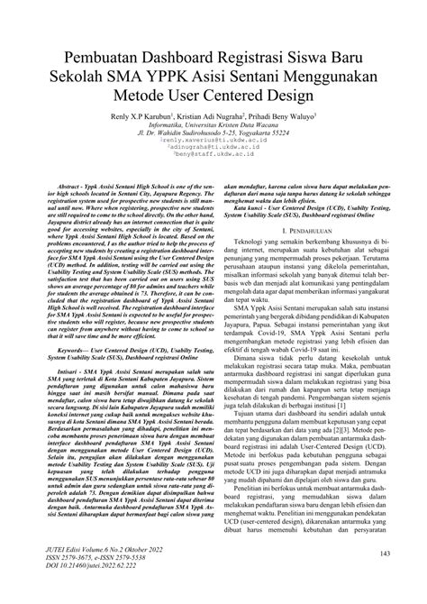 Pdf Pembuatan Dashboard Registrasi Siswa Baru Sekolah Sma Yppk Asisi