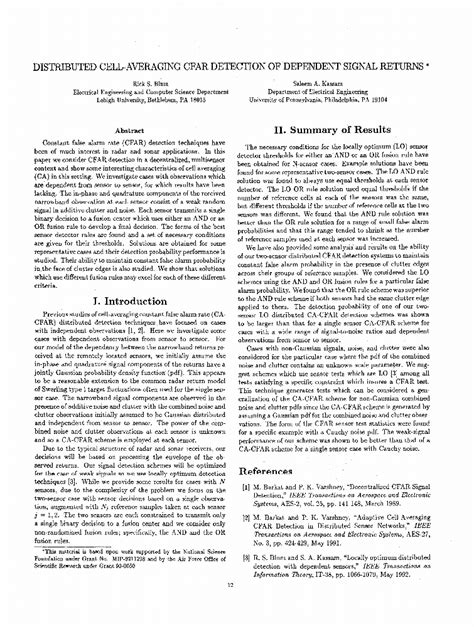 Distributed Cell Averaging Cfar Detection Of Signal Returns Ieee
