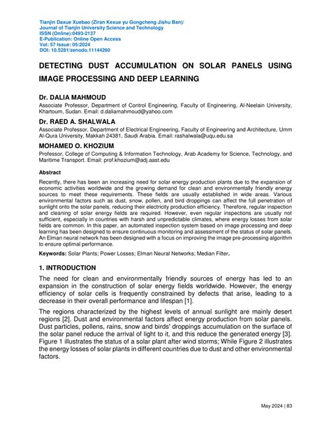 Pdf Detecting Dust Accumulation On Solar Panels Using Image