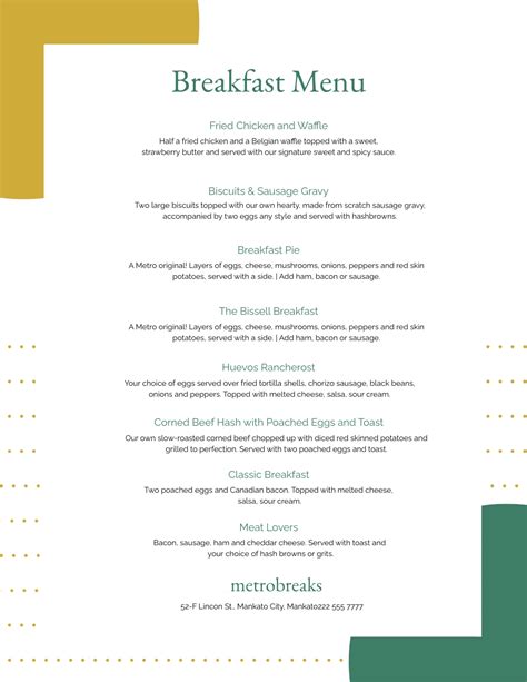 Free Breakfast Menu Templates Editable And Printable