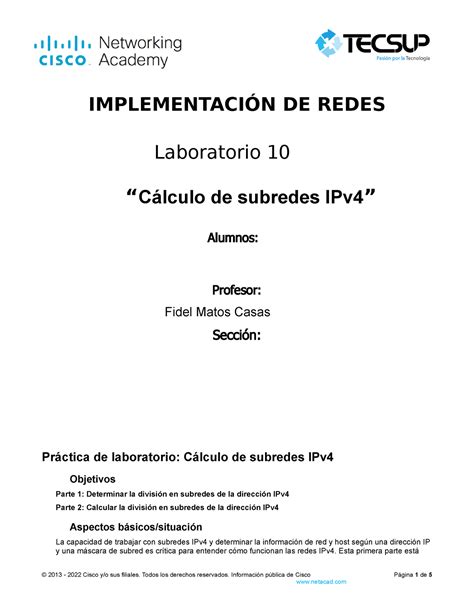 11 6 6 Lab Calculate Ipv4 Subnets ImplementaciÓn De Redes