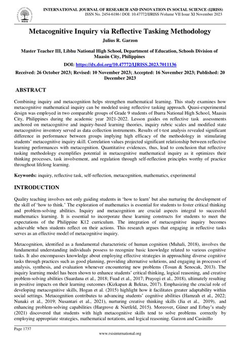 Pdf Metacognitive Inquiry Via Reflective Tasking Methodology