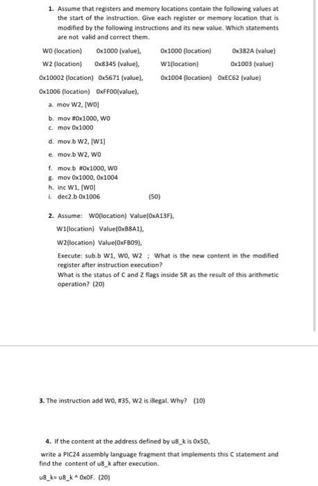 Solved 1 Assume That Registers And Memory Locations Contain