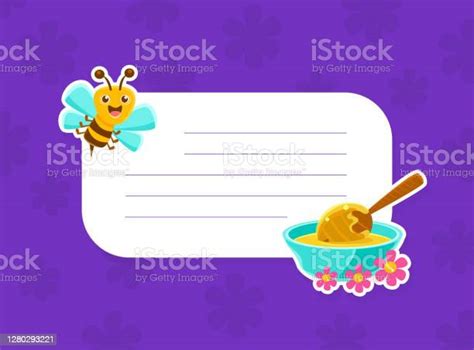 귀여운 행복 꿀벌 텍스트 양봉 제품 꿀 초대 카드 광고 배너 전단지 디자인 만화 벡터 일러스트와 흰색 빈 간판을 들고 0명에 대한 스톡 벡터 아트 및 기타 이미지 Istock