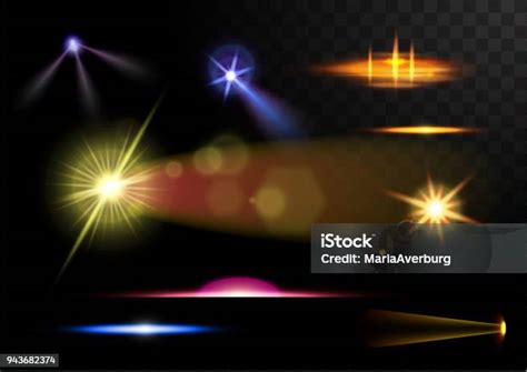 벡터 광원 콘서트 조명 무대 조명 세트 빔 웹 디자인 일러스트 레이 션에 대 한 조명된 스포트 라이트 스포트 라이트 콘서트 0명에 대한 스톡 벡터 아트 및 기타 이미지
