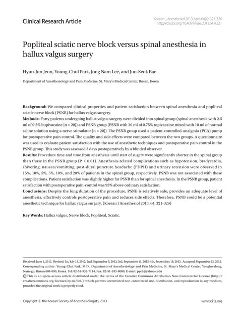 PDF Popliteal Sciatic Nerve Block Versus Spinal Anesthesia In Hallux Valgus Surgery