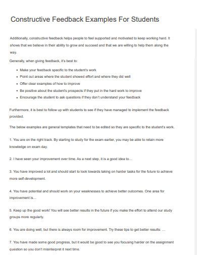 30 Constructive Feedback Examples To Download