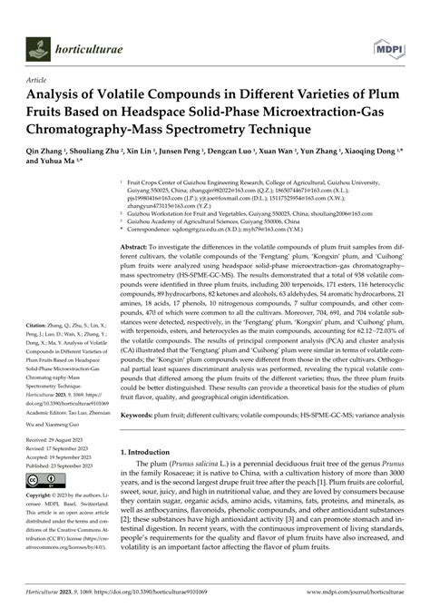 Pdf Analysis Of Volatile Compounds In Different Varieties Of Plum Fruits Based On Headspace