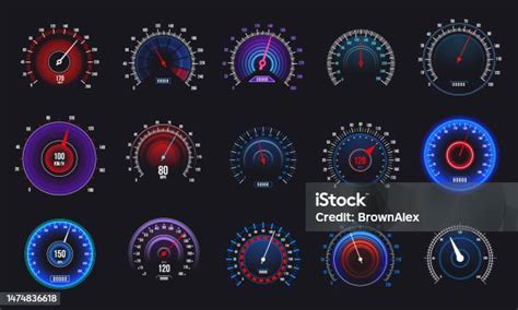 자동차 속도계 주행 거리계 및 Rpm 오토바이 게이지 자동차 속도 카운터 및 타코미터 벡터 자동 디스플레이 세트 계기판 측정기에 대한 스톡 벡터 아트 및 기타 이미지