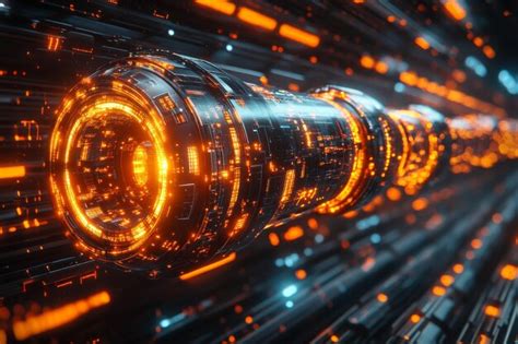 Dynamic Image Of A Glowing Fast Moving Data Stream Within A Futuristic