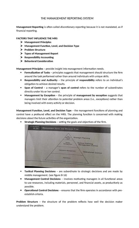 THE Management Reporting System Group THE MANAGEMENT REPORTING SYSTEM Management Reporting
