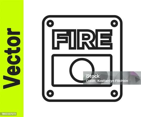 흰색 배경에 격리 된 검은 줄 화재 경보 시스템 아이콘 위험 화재 안전 상자를 당깁니다 벡터 건축하기에 대한 스톡 벡터 아트 및