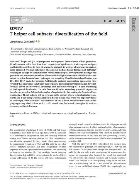 Pdf T Helper Cell Subsets Diversification Of The Field