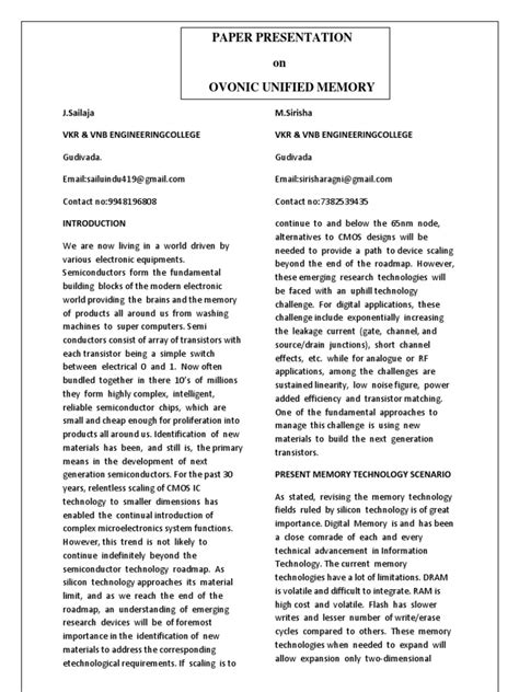 paper presentation on ovonic unified memory pdf random access memory cmos