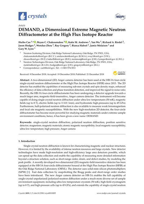 Pdf Demand A Dimensional Extreme Magnetic Neutron Diffractometer At The High Flux Isotope Reactor