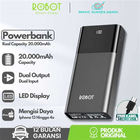 Promo Robot Rt22 Powerbank 20000mah Dual Port Input Output Led
