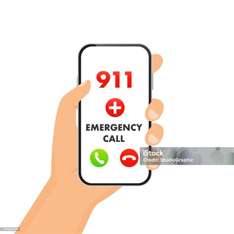 스마트폰을 들고 있는 남성의 평면 디자인 그림 전화 번호 911로 긴급 전화하십시오 전화의 Sos 메시지입니다 구급 통화 화면 스마트 폰 벡터 그림 1위에 대한 스톡 벡터