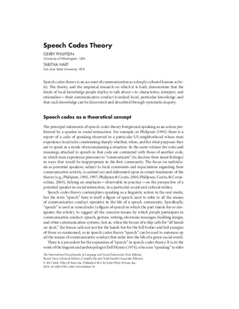 Pdf Speech Codes Theory Entry In The International Encyclopedia Of