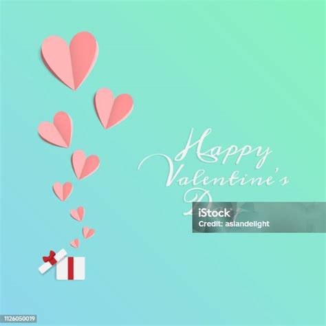 사랑과 행복 한 발렌타인의 벡터입니다 종이 접기 디자인 요소까지 하늘 마음 부동 오픈 선물 상자를 만든 종이 잘라 종이 예술과 디지털 공예 스타일 녹색 배경에 대한 스톡