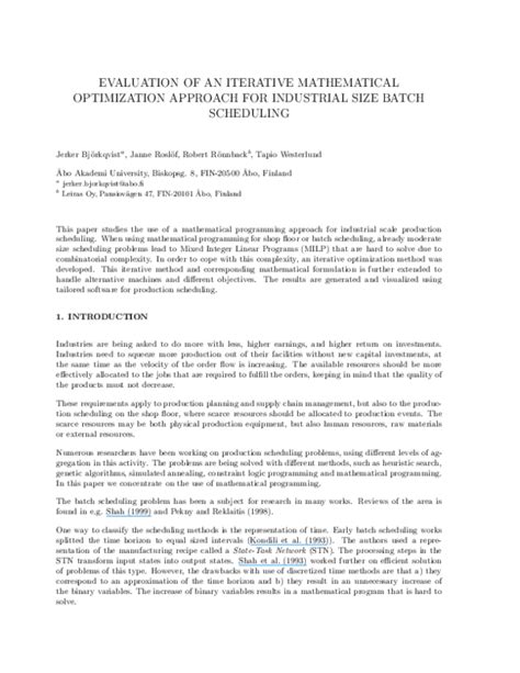 Pdf Evaluation Of An Iterative Mathematical Optimization Approach For Industrial Size Batch