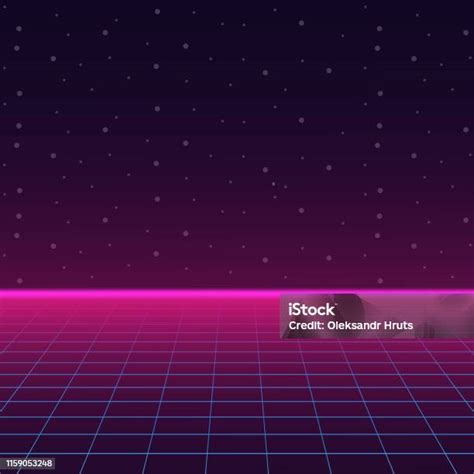 스타일 레이저 그리드와 미래 지향적 인 풍경 네온 레트로 웨이브 벡터 스톡 일러스트레이션입니다 1980년에 대한 스톡 벡터 아트