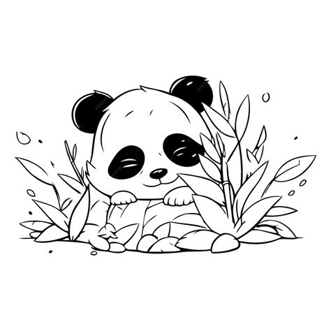 Милый медведь панда сидит на камне в джунглях Премиум векторы