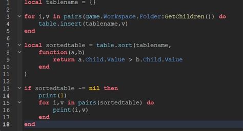 table sort failing scripting support developer forum roblox