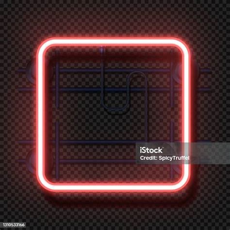 사각형 네온 램프 사실적인 정사각형 형광광 투명한 배경에 3d 기하학적 빛나는 간판과 벽마운트 벡터 장식 빨간 전기 조명 프레임 모형 0명에 대한 스톡 벡터 아트 및 기타